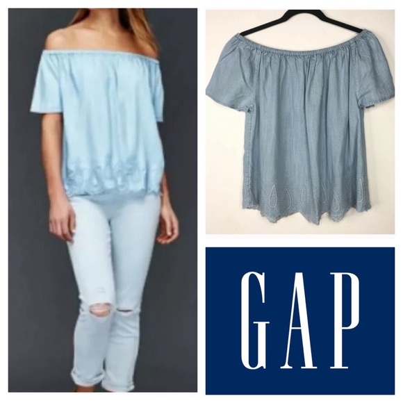 GAP | Tops | Off Shoulder Chambray Top | Poshmark